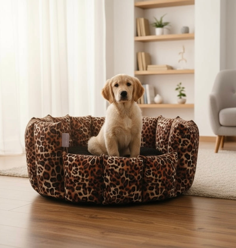 Leopard Print Dog Bed Luxury | Pocket Sided Handmade Pet Bed | Plush R ...